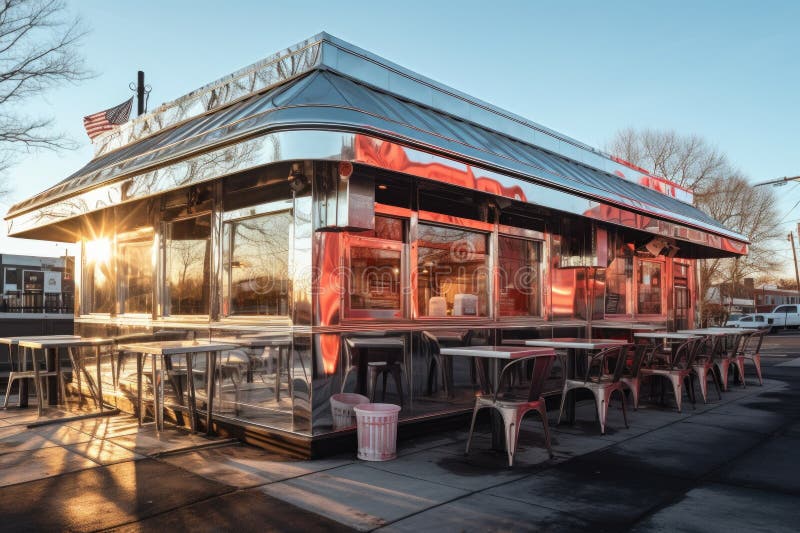 Outdoor Shot of a Shiny Chrome American Diner Stock Illustration ...