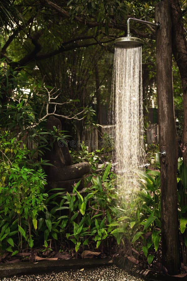Outdoor Shower in the Tropical Jungle Stock Image - Image of shower ...