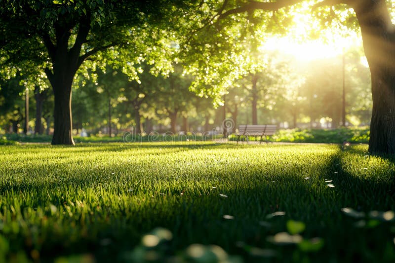 An Outdoor Small Park with Trees and Green Grass on Sunny Day. Stock ...