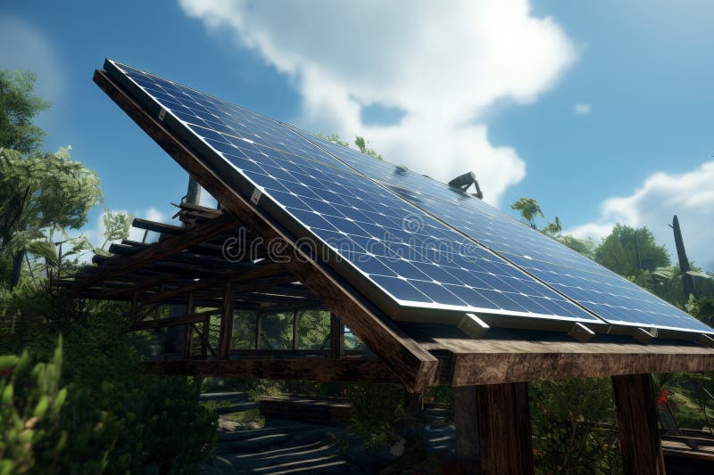 Outdoor Solar Panel with Distribution Board Under a Cloudy Sky a ...