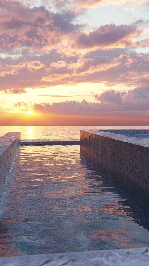 An Outdoor Spa with Infinity Pools at Sunset Pic Picture Stock Image ...