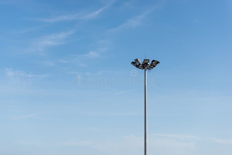 Outdoor Spotlight Tower with Cloud and Blue Sky in Background Stock ...