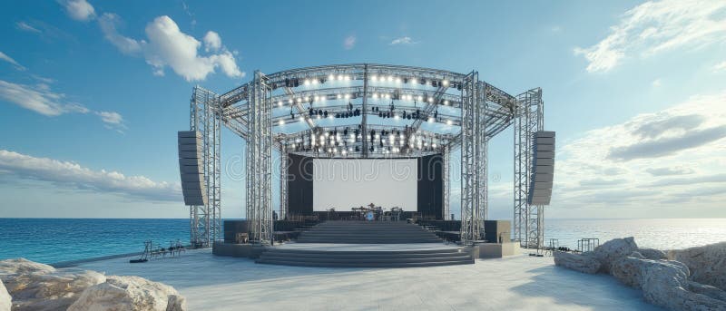 Outdoor Stage with a Big Screen on the Beach Stock Illustration ...