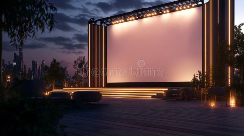 Outdoor Stage with Blank Screen at Night in City Stock Illustration ...