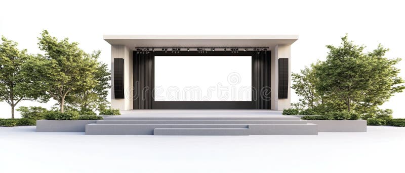 Outdoor Stage with Blank Screen and Trees Stock Illustration ...