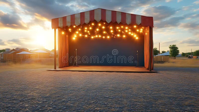 Outdoor Stage Sunset Setting Under Striped Awning Stock Illustration - Illustration of theater ...