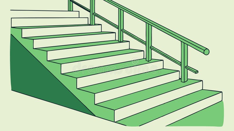 Outdoor Staircase with Green Steps and Railing, Architectural Design ...