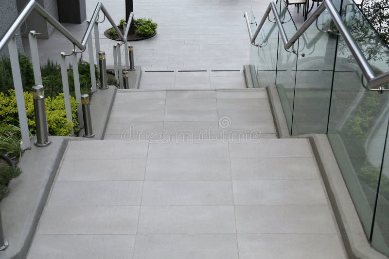 Outdoor Staircase with Metal Handrails in Park Stock Image - Image of ...