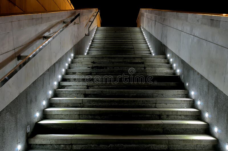 Outdoor Staircase Spotlights Illuminated at Night Stock Image - Image ...