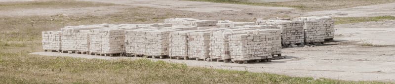 Outdoor Storage of White Brick Blocks of Building Materials in a ...