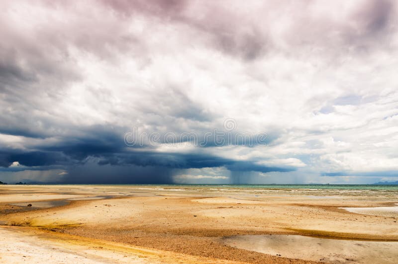 Stormy Sky and Beach at Low Tide Stock Image - Image of horizon, sand ...