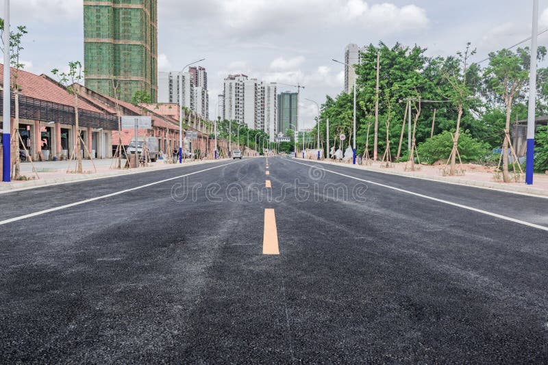 Outdoor Suburban Road Straight Ahead. Stock Photo - Image of blue ...