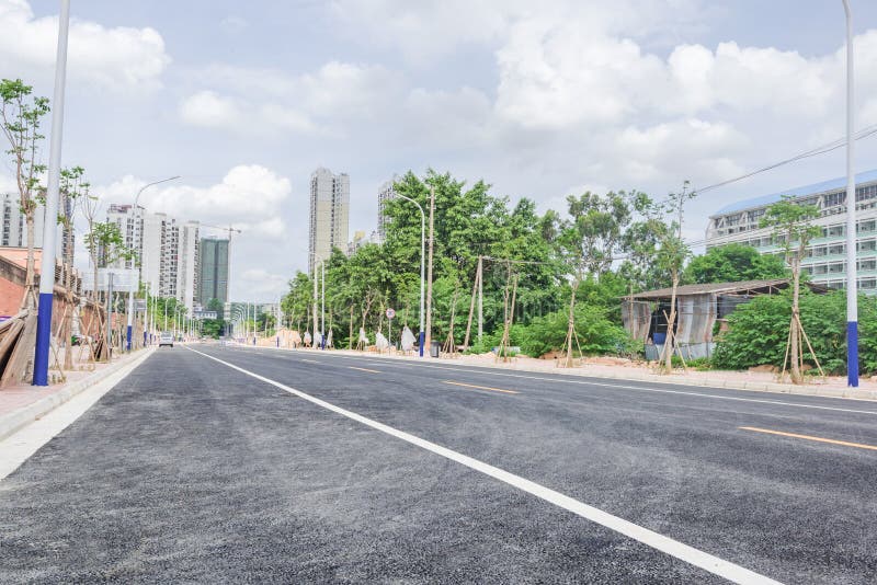 Outdoor Suburban Road Straight Ahead. Stock Photo - Image of landmarks ...