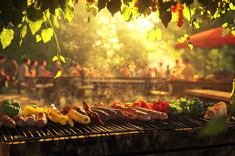 Sunset BBQ Grill stock illustration. Illustration of warm - 385575468