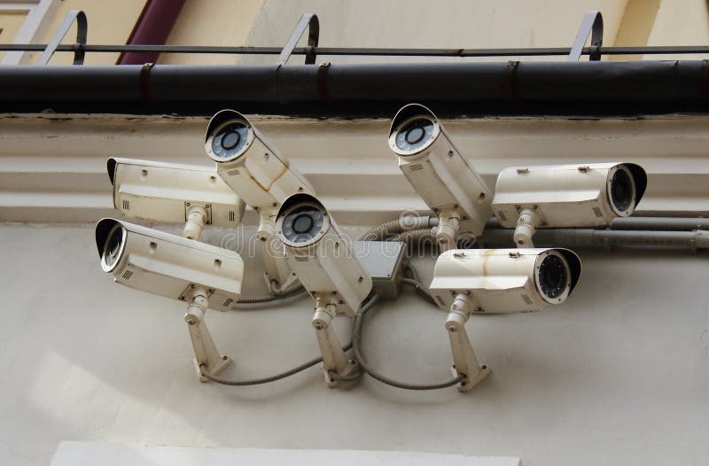 Outdoor Surveillance on the Building Facade Stock Photo - Image of ...