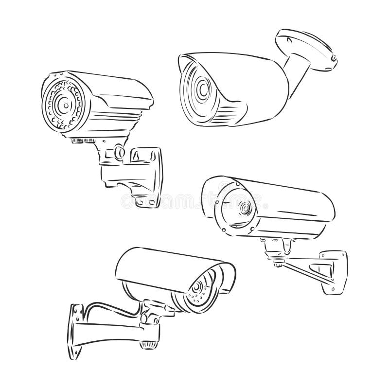 Outdoor Surveillance Camera. Doodle Style, Security Camera Vector ...