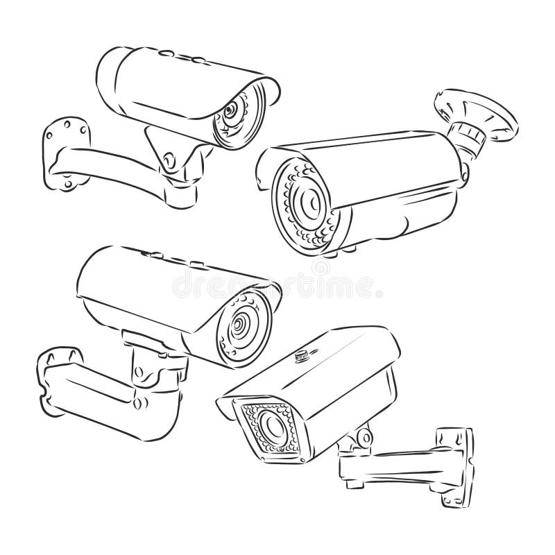 Outdoor Surveillance Camera. Doodle Style, Security Camera Vector ...