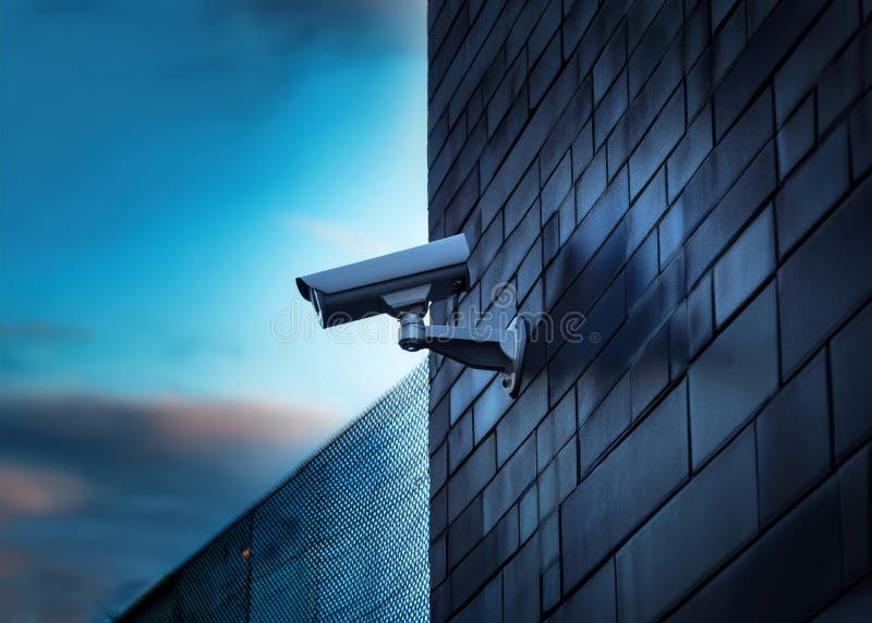 Outdoor Surveillance Camera Installed on Building Wall at Night ...