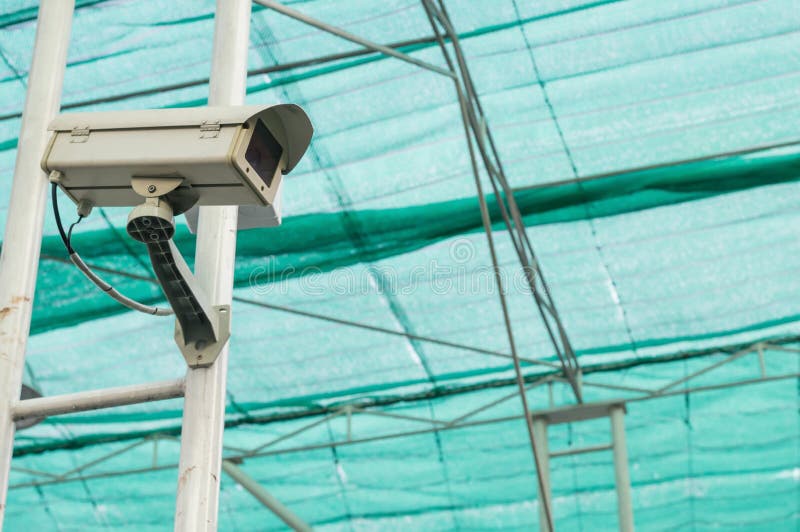 Outdoor CCTV Security Camera on High Rise Building Rooftop in Poor ...