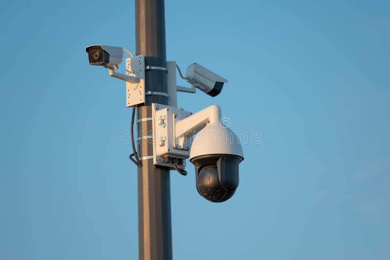 Outdoor Surveillance Cameras Installed on a Pole Stock Photo - Image of ...