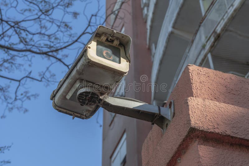 Outdoor Surveillance or Security Camera Installed on the External Wall ...