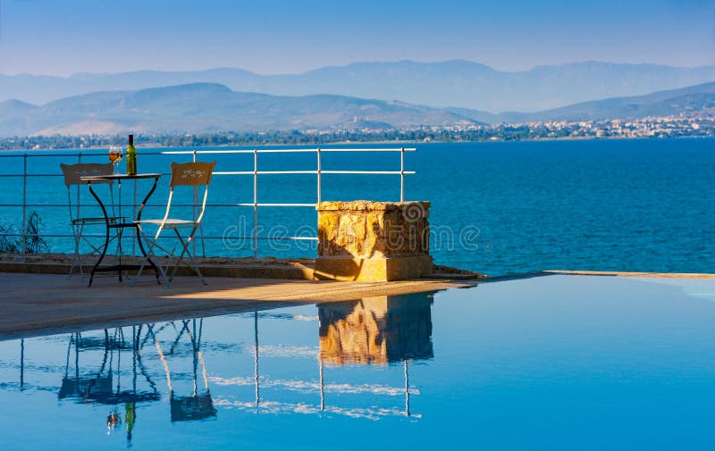 Swimming Pool with Beautiful Sea Views Stock Image - Image of mountains ...