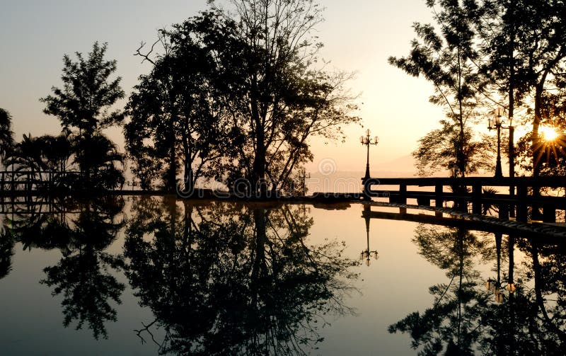 Outdoor Swimming Pool at Dusk Stock Photo - Image of idyllic, summer ...