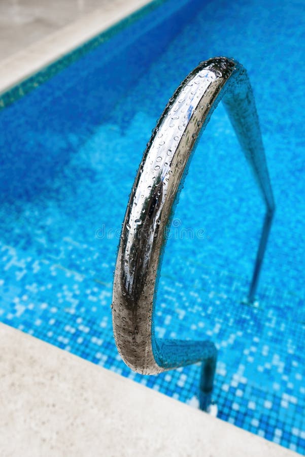 Outdoor Swimming Pool Railing with Water Drops Stock Photo - Image of ...