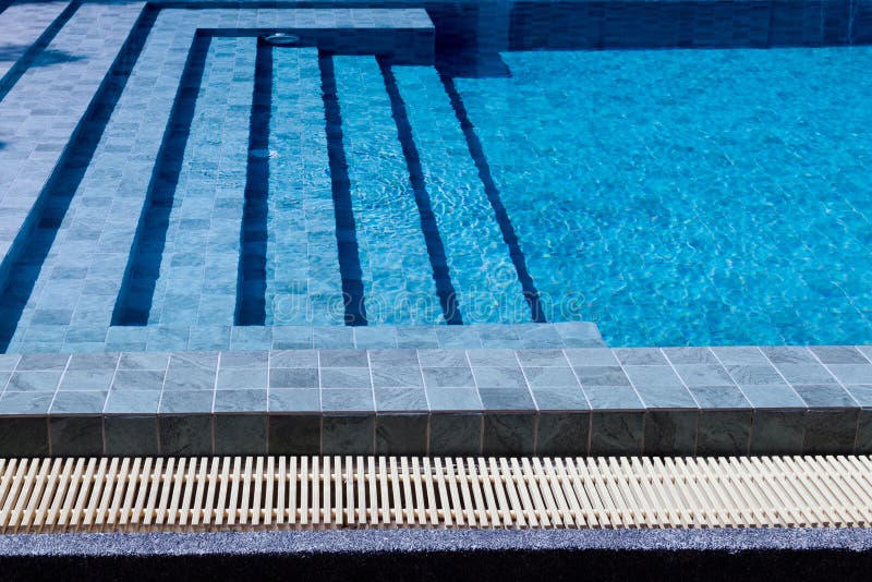 Outdoor Swimming Pool Steps with Clear Water Surface Background, Nobody ...
