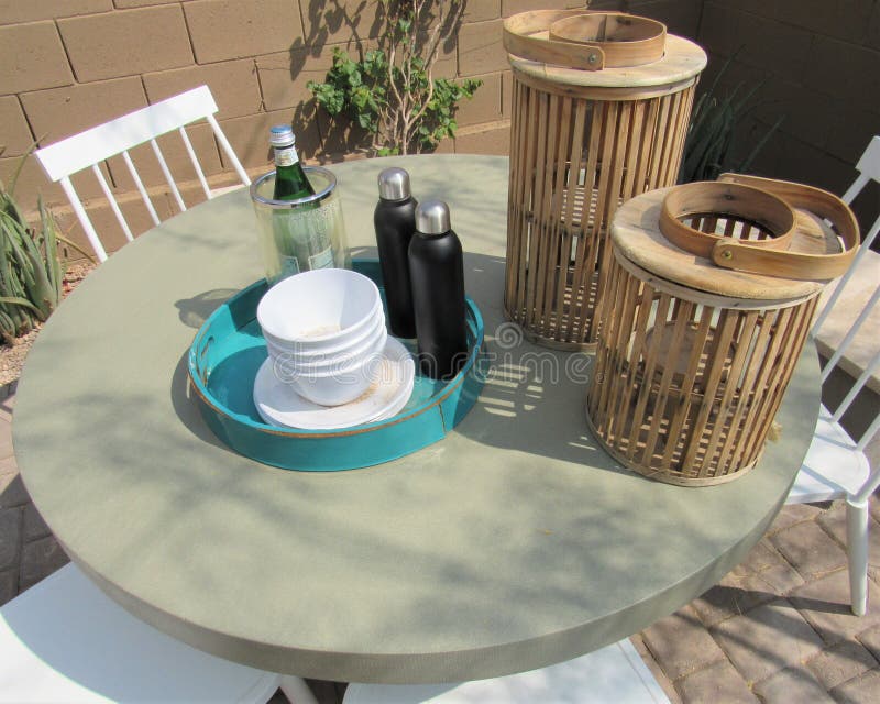 Outdoor Table with Candles and Drinks Stock Photo - Image of drinks ...