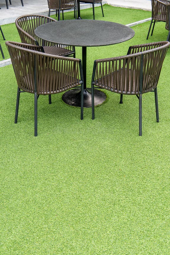 Outdoor Table Set. Placed on an Artificial Green Grass, Table Set for ...