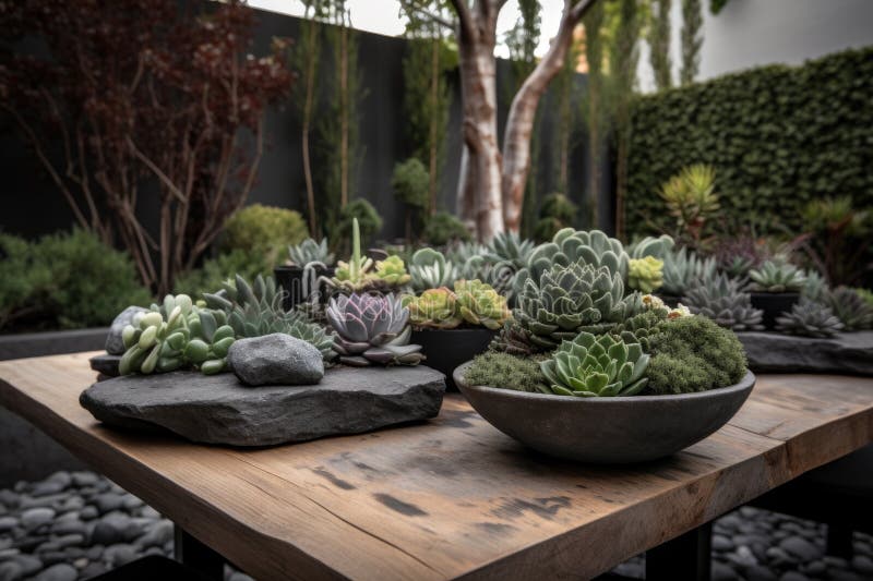 Outdoor Table Setting with Succulent Centerpiece and Natural Stone ...