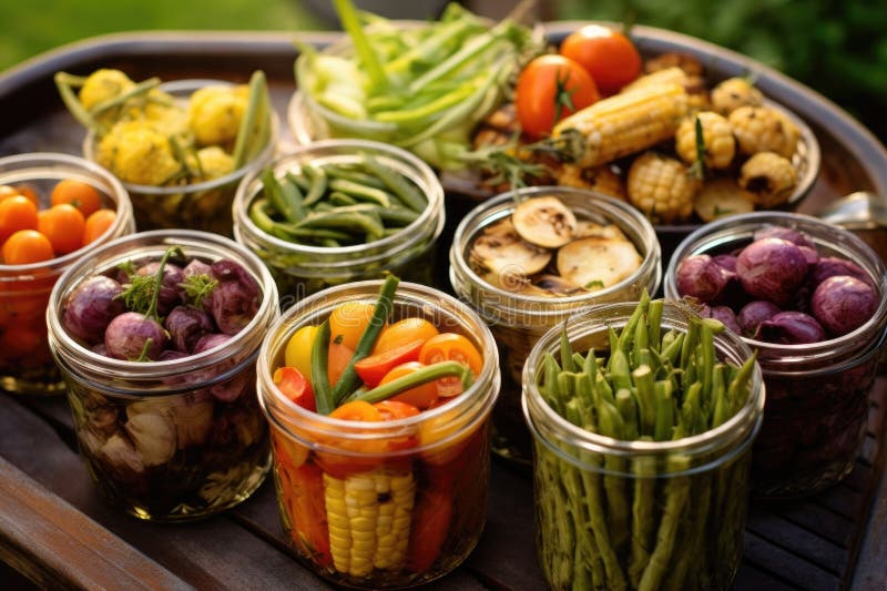 Outdoor Table Setting with Vegan Bbq Feast Stock Illustration ...