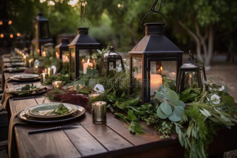 Outdoor Table Settings with Rustic Lanterns and Greenery for a Warm and ...