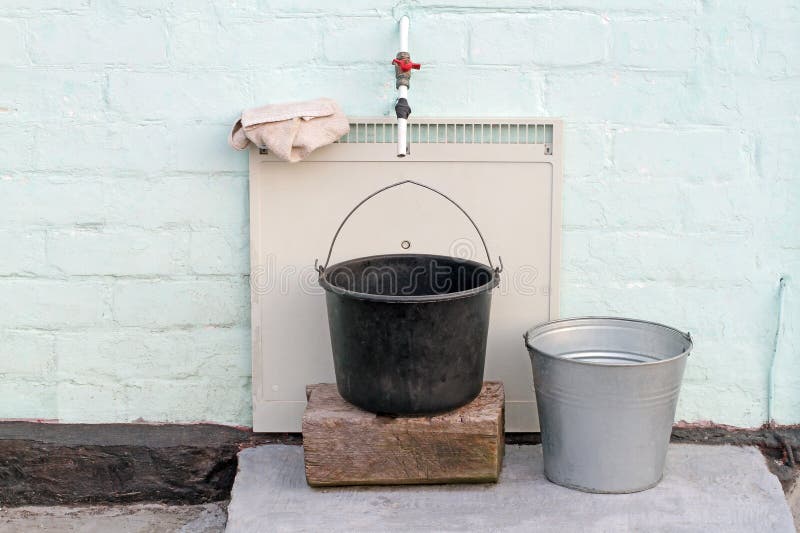 Outdoor Tap with Buckets for Water. Stock Photo - Image of natural ...
