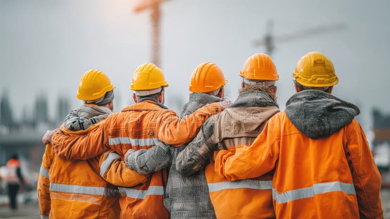 Outdoor Teamwork Construction Workers Collaborating in an Urban ...
