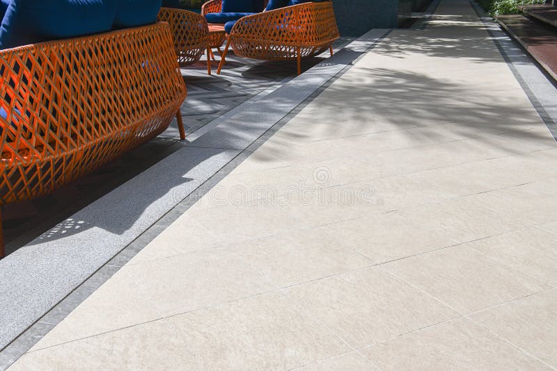 Outdoor Terrace Area with Beige Floor Tile with Sitting Area. Outdoor ...