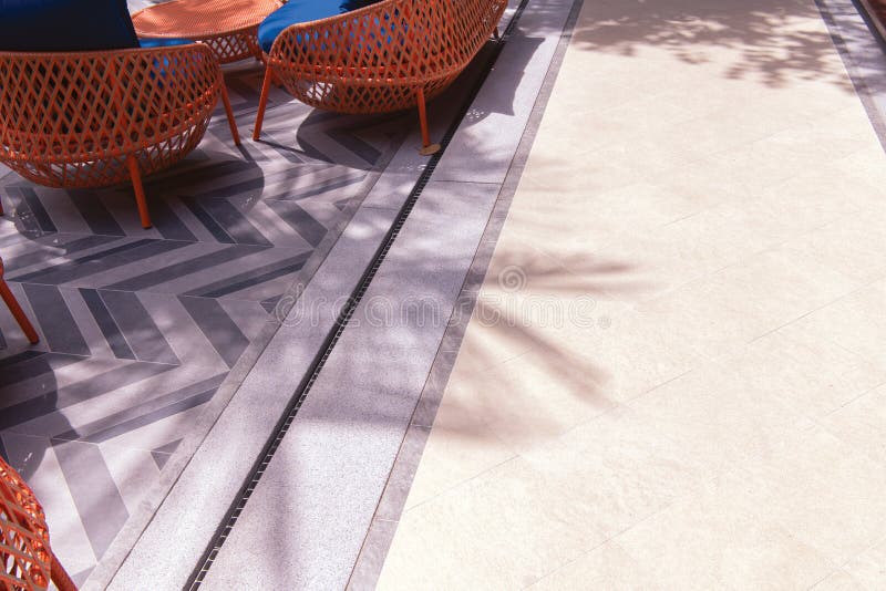 Outdoor Terrace Area with Beige Floor Tile with Sitting Area. Outdoor ...