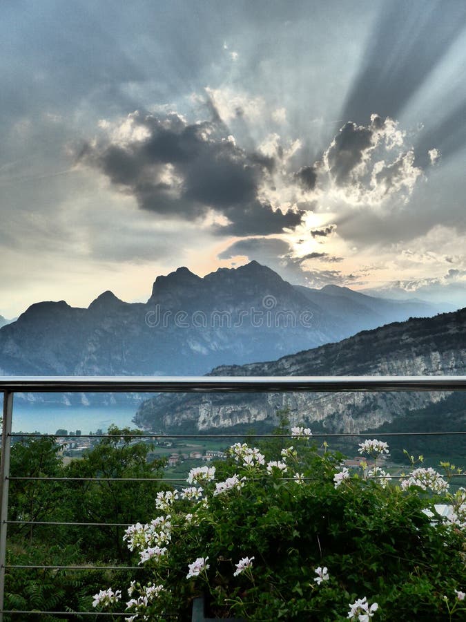 Outdoor Terrace with Great Mountain View and Sunlight Stock Photo ...