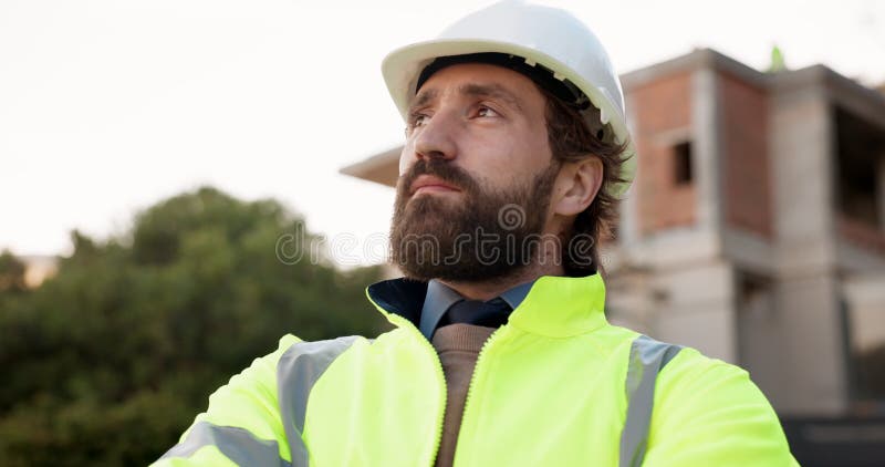 Outdoor, Thinking and Man with Engineering, Planning or Building ...