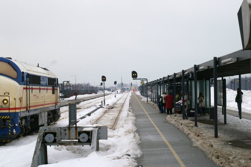 Outdoor Train Station in Winter Stock Image - Image of frigid, station ...