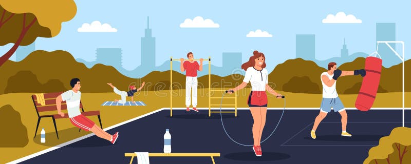 Outdoor Training Hand Drawn Cartoon Composition Stock Illustration ...
