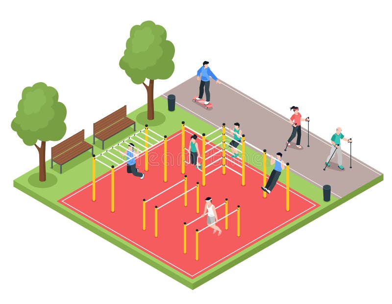 Outdoor Training Isometric Cartoon Illustration Stock Illustration ...