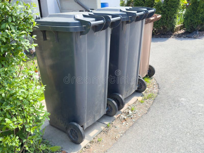 Outdoor Trash Bins in Residential Area Stock Image - Image of cleanup ...