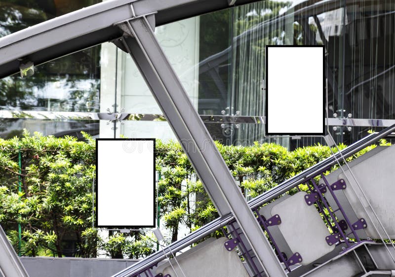 Outdoor Two Small Frame Billboard with Mock Up White Screen on Overpass ...