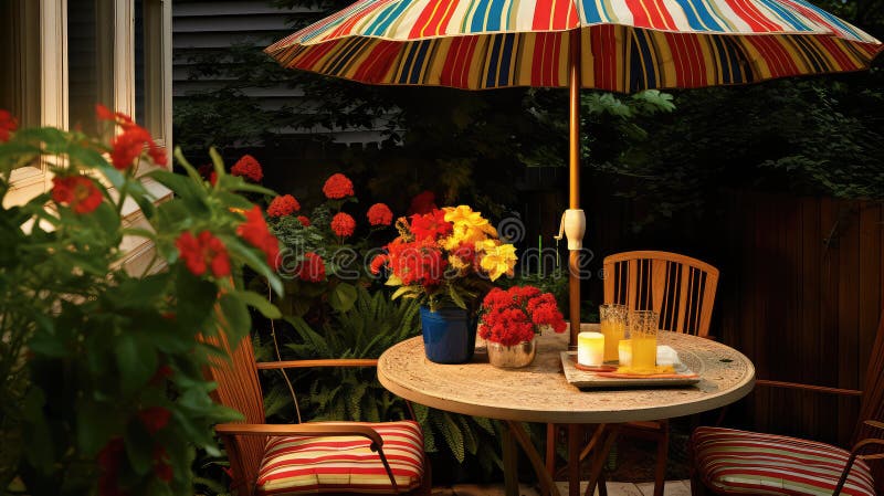 Outdoor umbrella table stock illustration. Illustration of charming ...