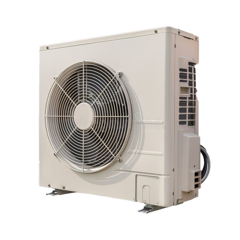 Outdoor Unit of Air Conditioner with Fan Working Isolated on White ...