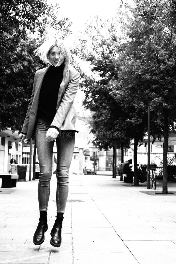 Outdoor Urban Female Portrait Black And White Fashion Model Young