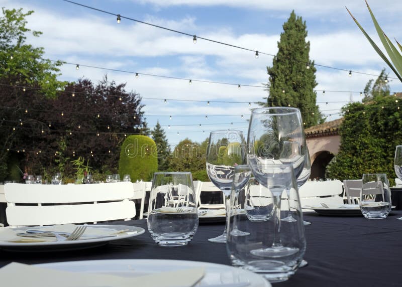 Outdoor Venue with Dinner Tables before Event Stock Photo - Image of ...