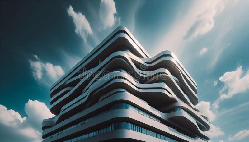 Outdoor View of Bold Architectural Building Against Blue Sky Stock ...